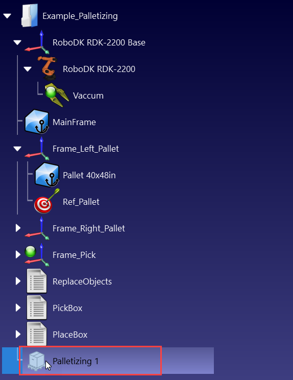 Palletizing - Documentación RoboDK